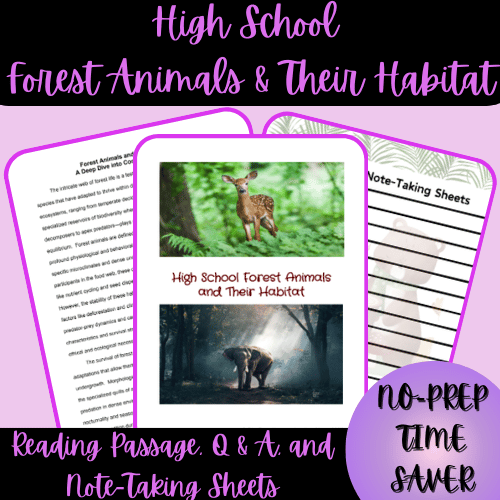 High School Forest Animals & Their Habitat Reading Passage